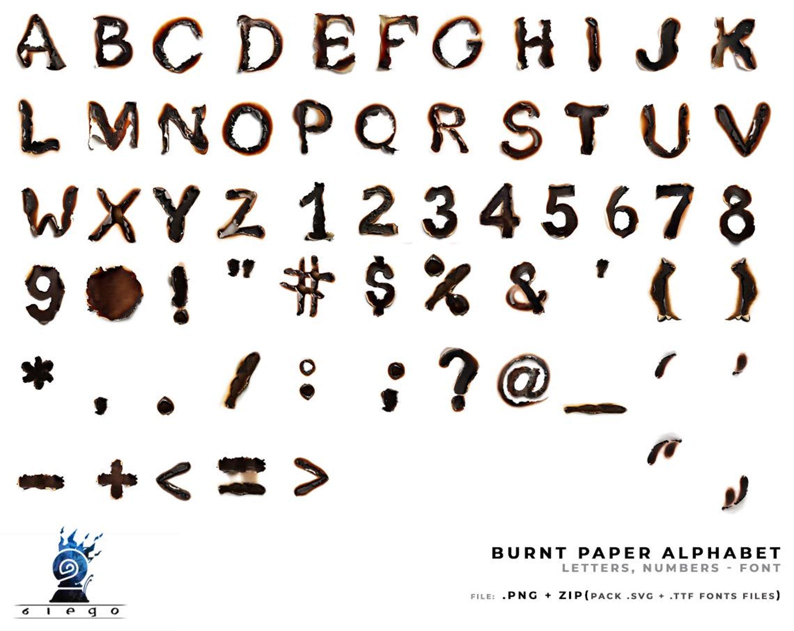 Burnt Paper Style Font, Letters, Numbers and Basic Characters in the ...