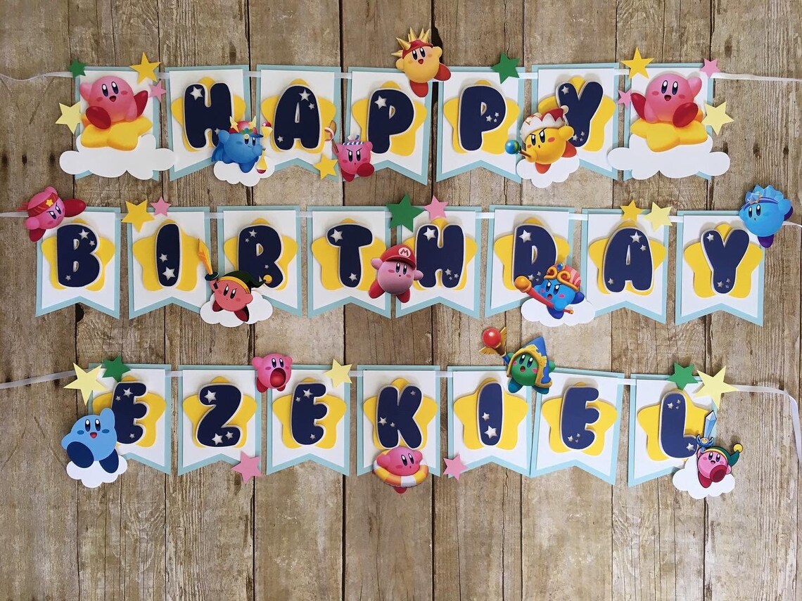 Kirby Birthday Banner/gamer Birthday Banner/video Game Party - Etsy