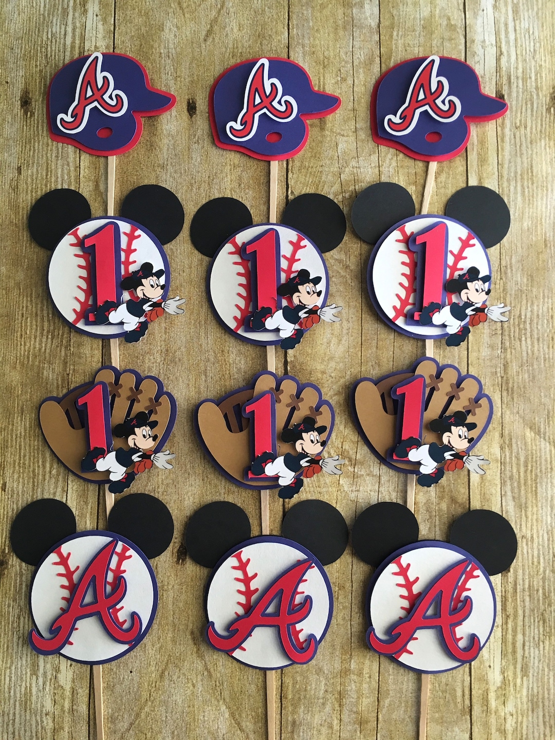 Mickey Mouse Atlanta Braves Cupcake Toppers/ Baseball Party - Etsy