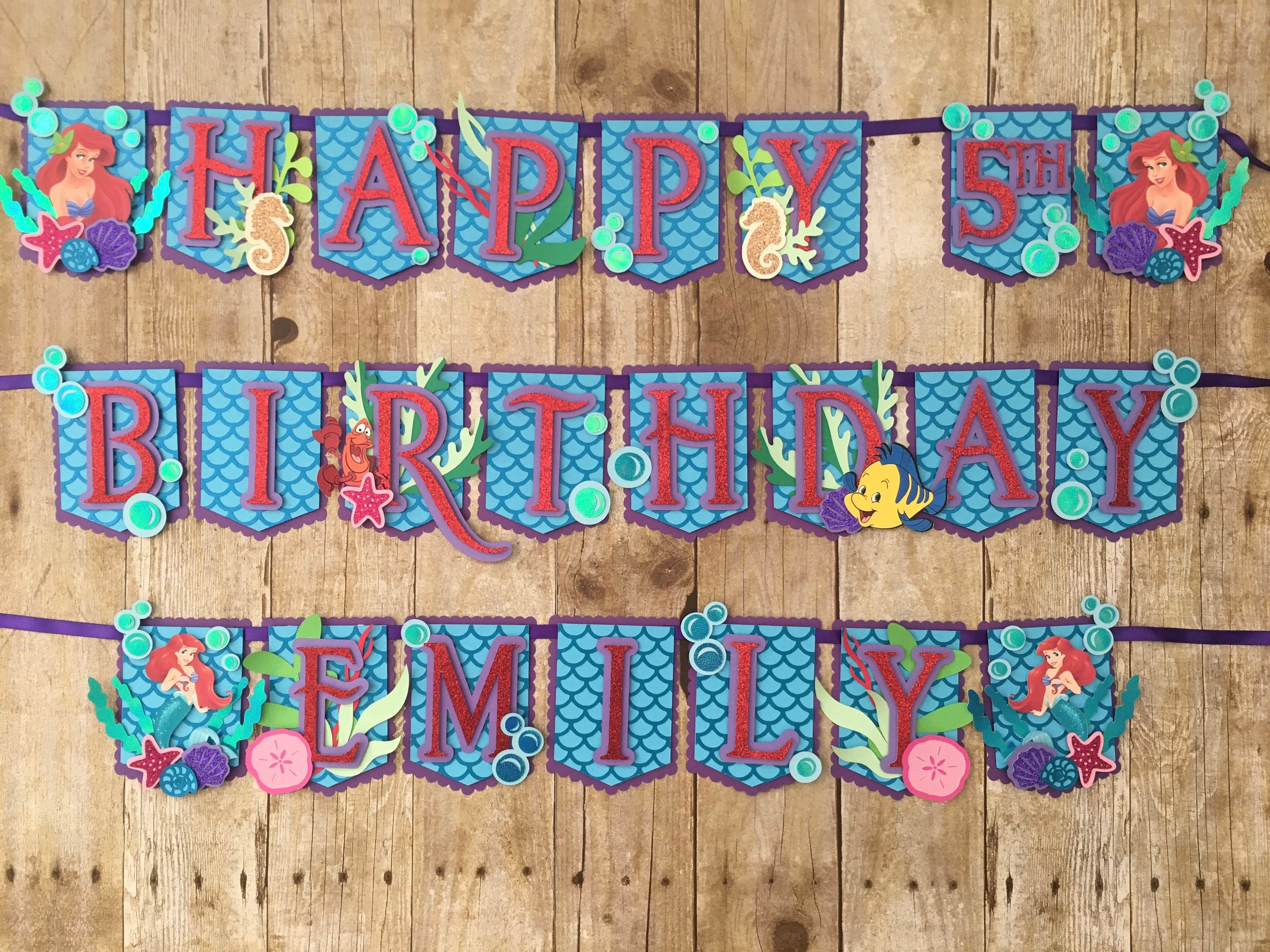 The Little Mermaid Birthday Banner/ Ariel Banner - Etsy Canada