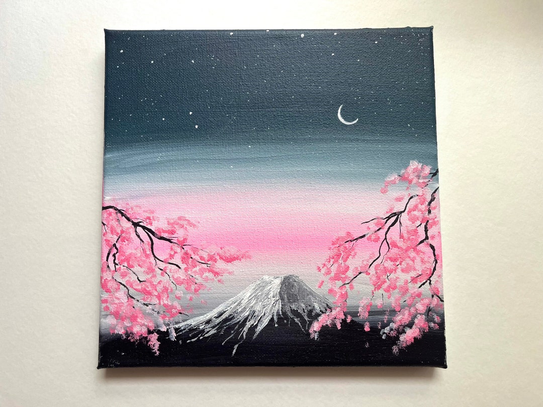 Mt Fuji Sakura Japanese Acrylic Original Painting, Cherry Blossom ...