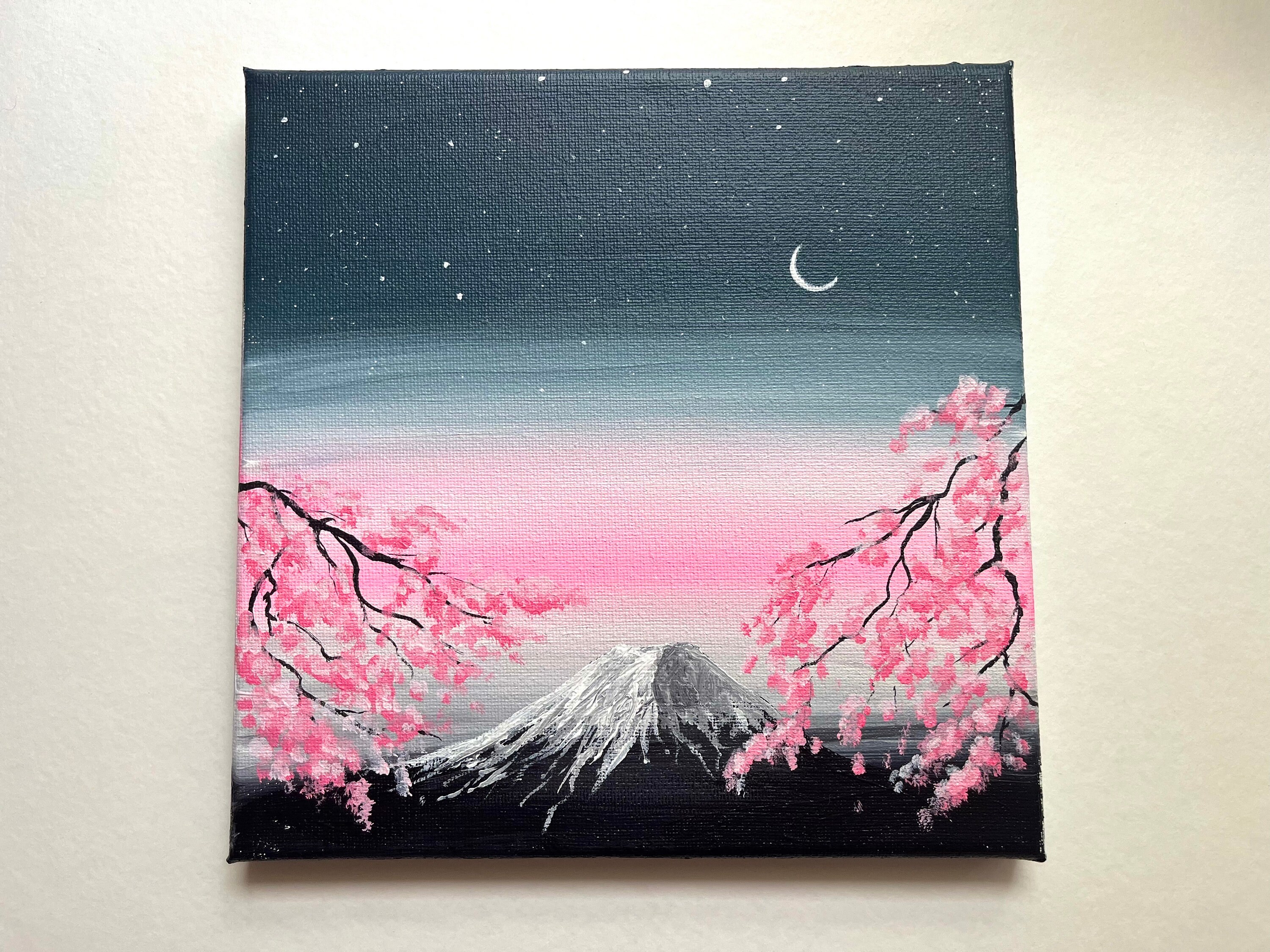 Mt Fuji Sakura Japanese Acrylic Original Painting, Cherry Blossom ...