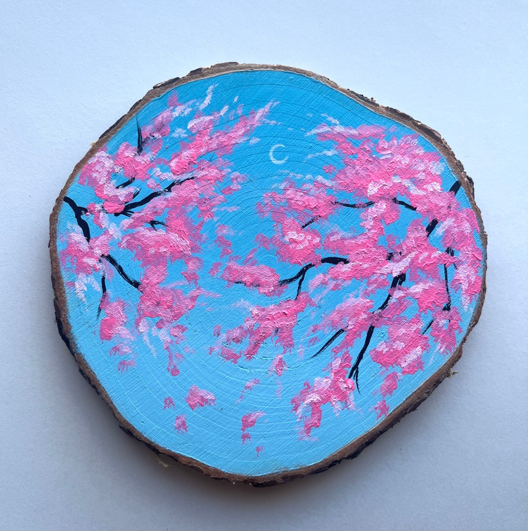 Sakura Cherry Blossom Acrylic Wood Slice Painting, Blossom Trees ...