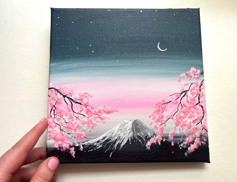Mt Fuji Sakura Japanese Acrylic Original Painting, Cherry Blossom ...