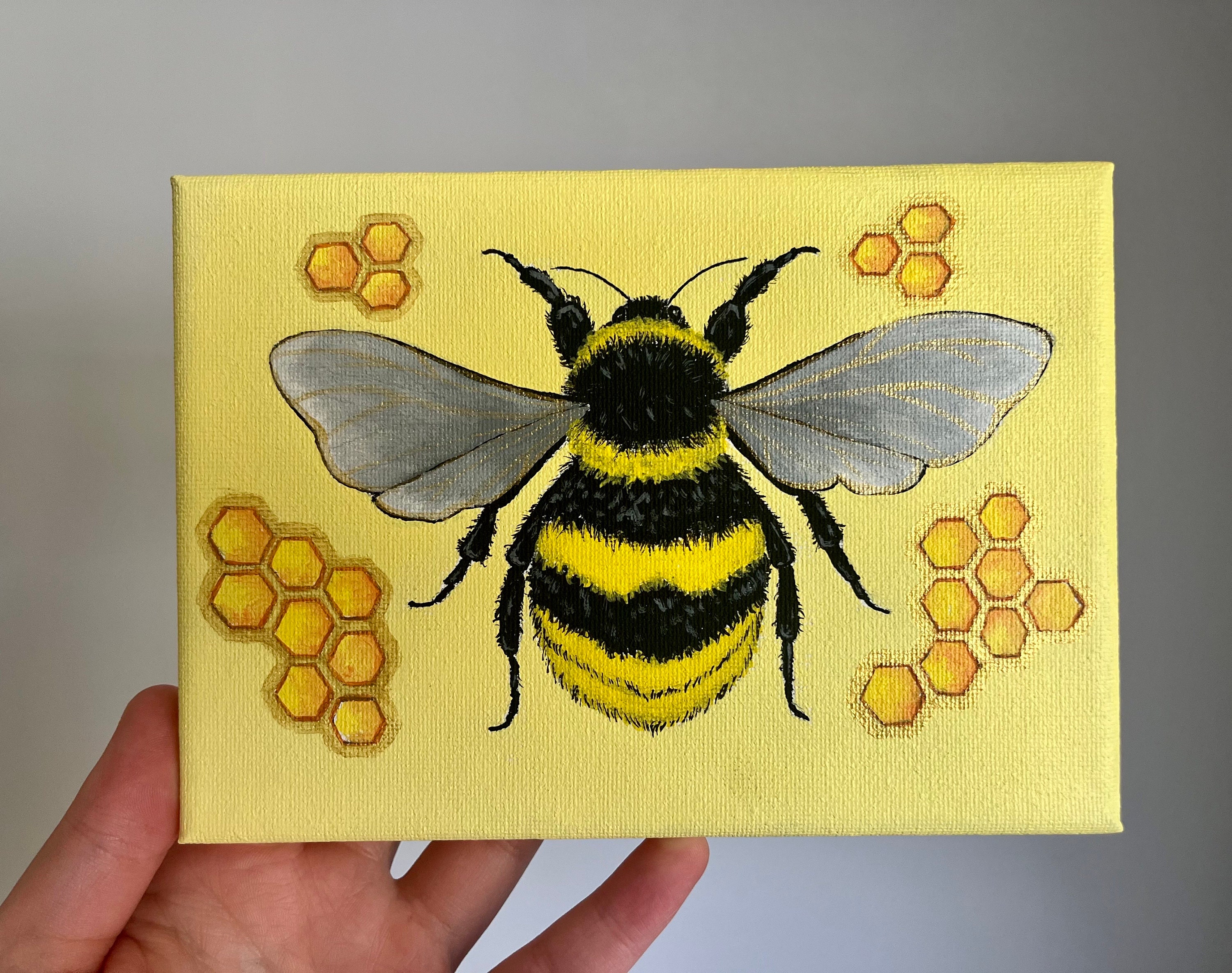 Small Honey Bee Acrylic Painting, 5x7 Bee Artwork, Honey Bee Acrylic ...