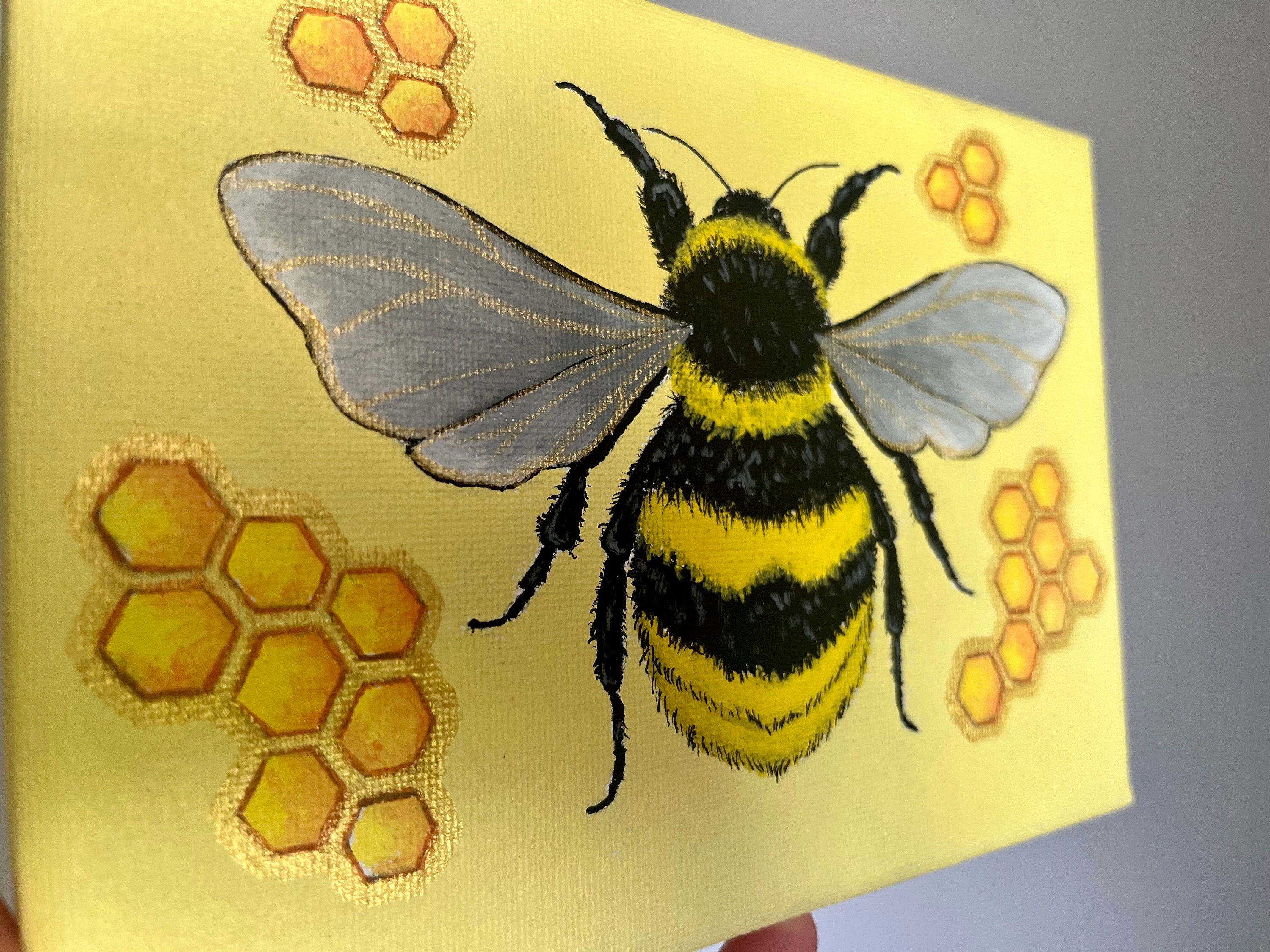 Small Honey Bee Acrylic Painting, 5x7 Bee Artwork, Honey Bee Acrylic ...