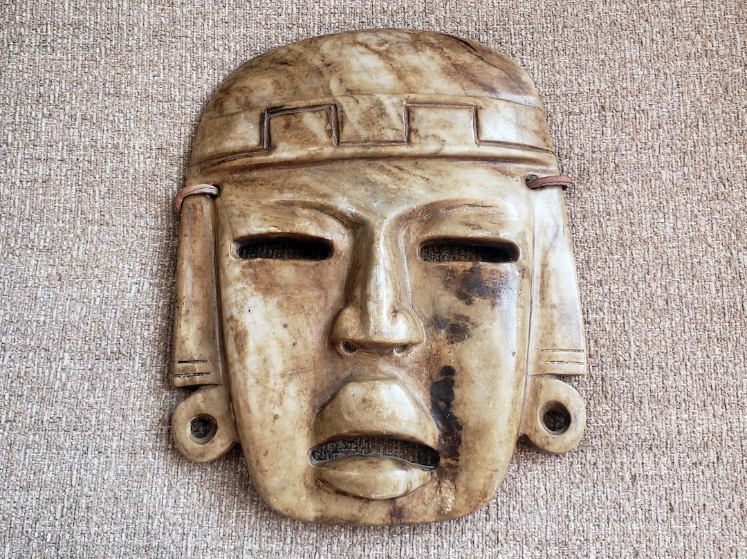 Vintage Mayan Aztec Burial Mask - Hand Carved Marble Stone - Made in ...
