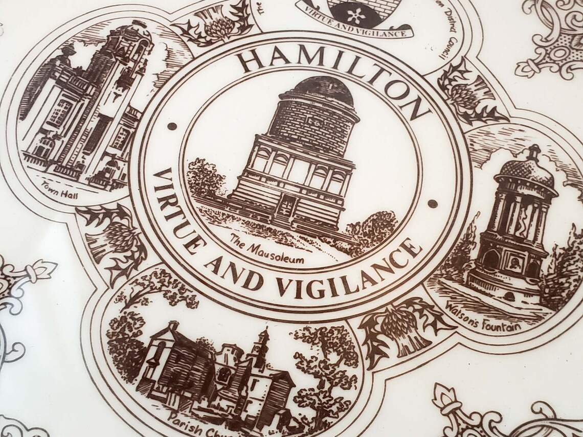 Vintage Hamilton England Souvenir Plate with Wooden and Glass | Etsy