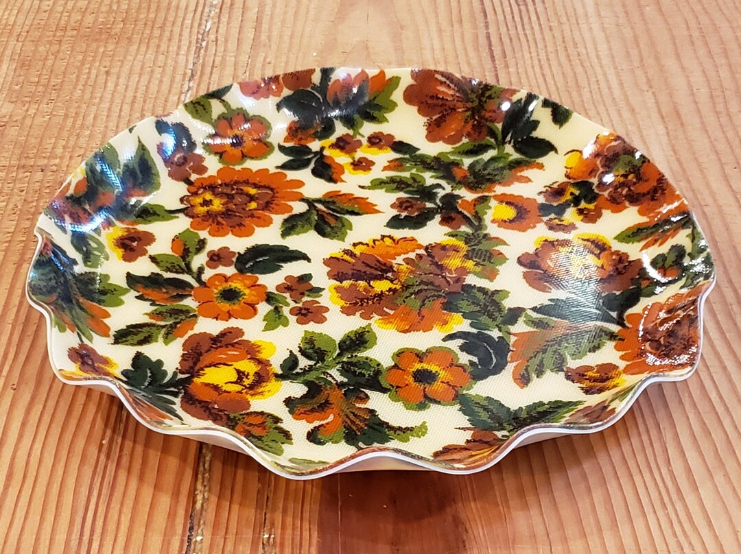 1970's Fab Platter Plate Vintage Fabric Laminated Tray Bold Retro ...