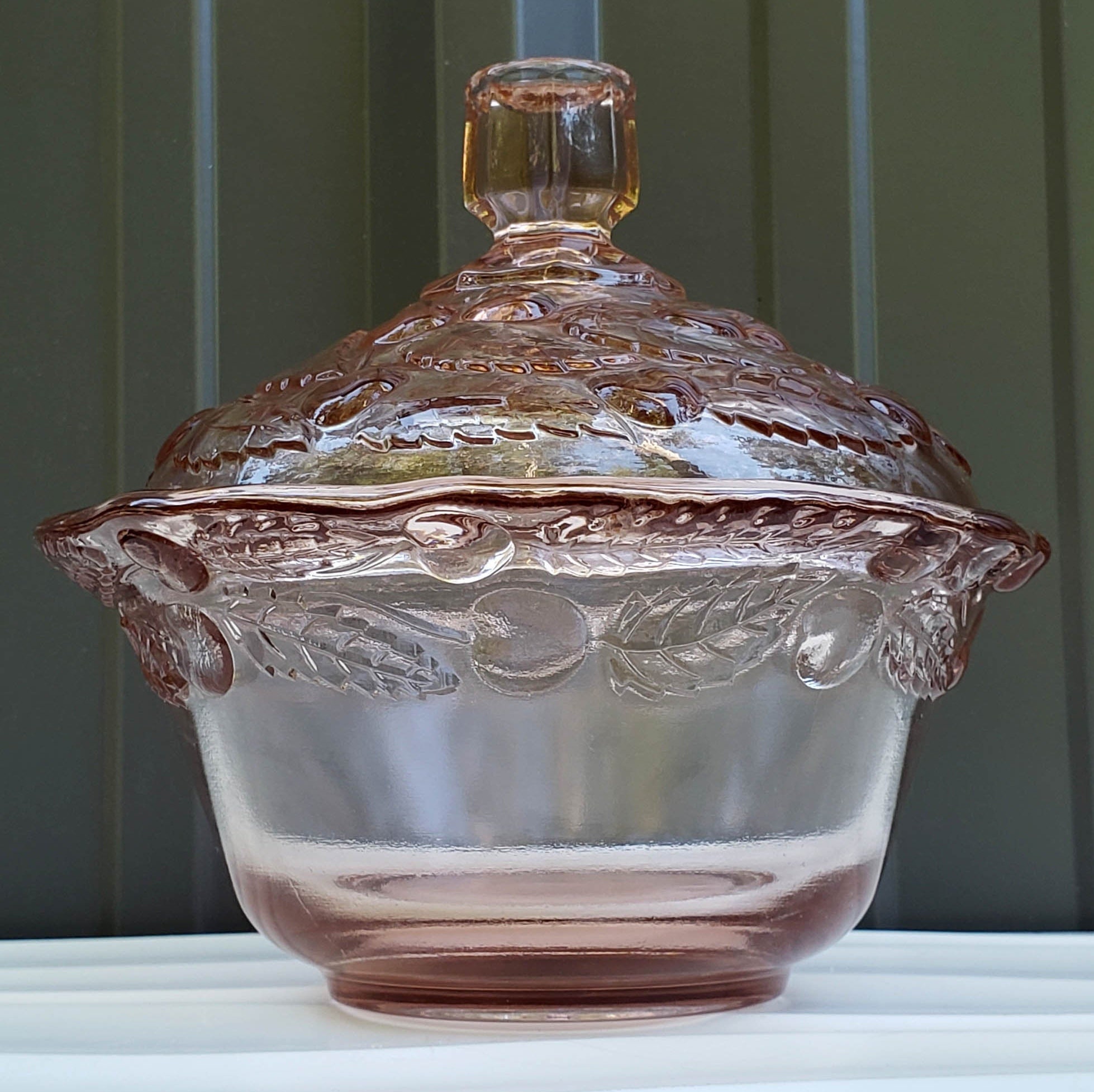 Vintage Pink Depression Glass Candy Bowl with Lid Cherries | Etsy