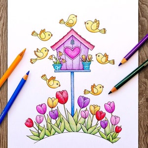 Printable Digital Coloring Page for Grownups HELLO SPRING - Etsy