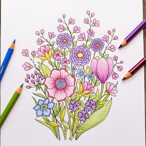 Printable Digital Coloring Page for Grownups HELLO SPRING - Etsy