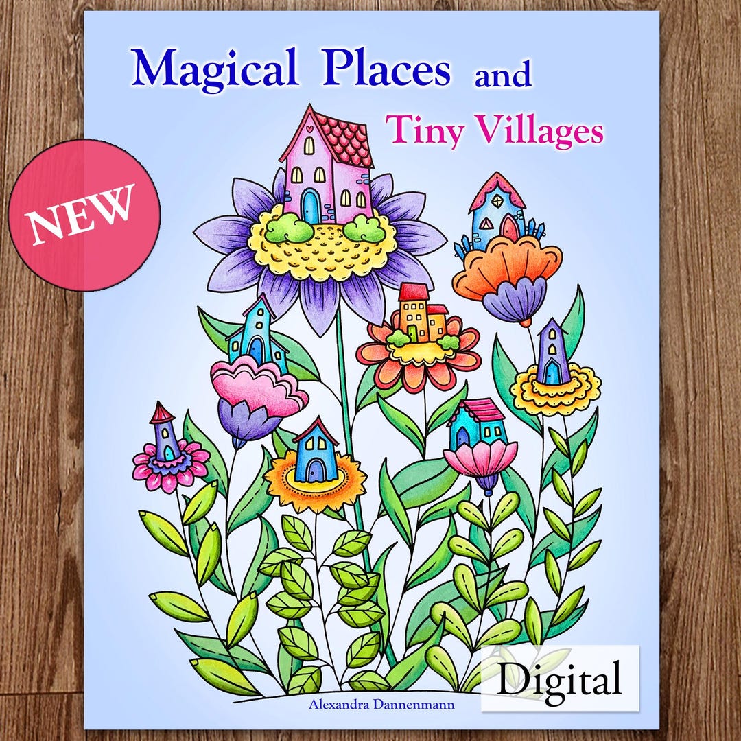 Printable Digital Adult Coloring Book, "magical Places and Tiny ...