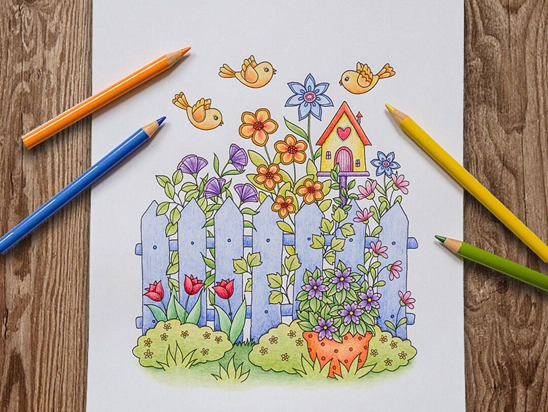 Printable Digital Coloring Page for Grownups HELLO SPRING - Etsy