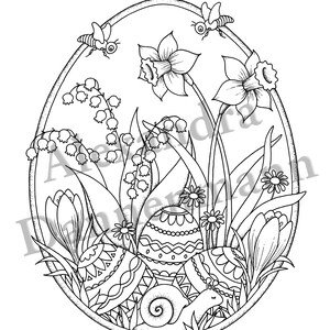 Printable Digital Coloring Page for Grownups, HELLO SPRING, Hand Drawn ...