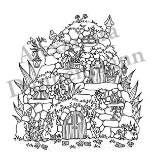 Printable Digital Coloring Page for Grownups, Magical Tiny Houses ...