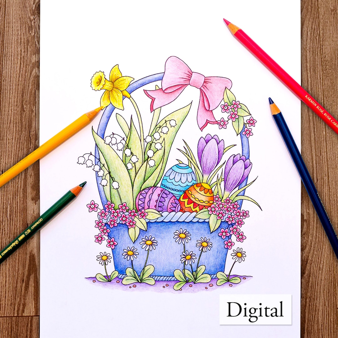 Printable Digital Coloring Page for Grownups, HELLO SPRING, Hand Drawn ...