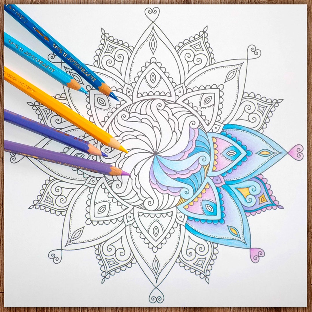 Página para colorear digital imprimible para adultos, MANDALA, Página ...