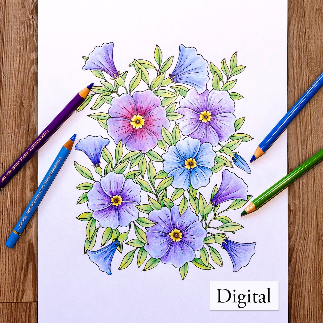 Printable Digital Coloring Page for Grownups, HELLO SPRING, Hand Drawn ...