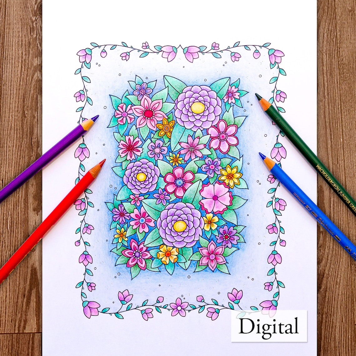 Printable Digital Coloring Page for Grownups, HELLO SPRING, Hand Drawn ...