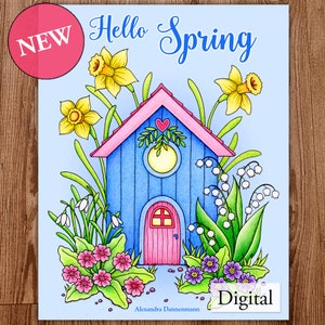 Printable Digital Coloring Book for Grownups, HELLO SPRING, Adult ...
