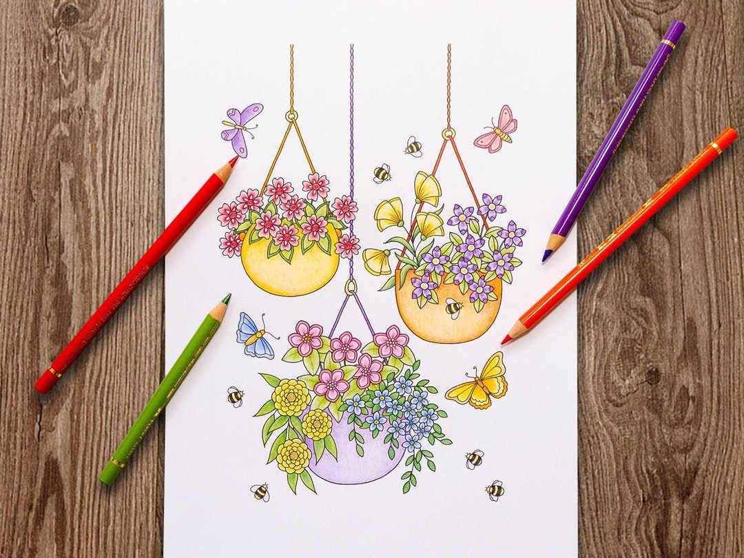 Printable Digital Coloring Page for Grownups HELLO SPRING - Etsy