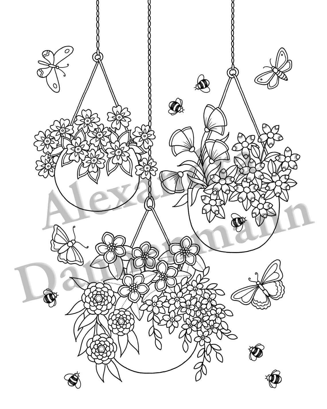 Printable Digital Coloring Page for Grownups HELLO SPRING | Etsy