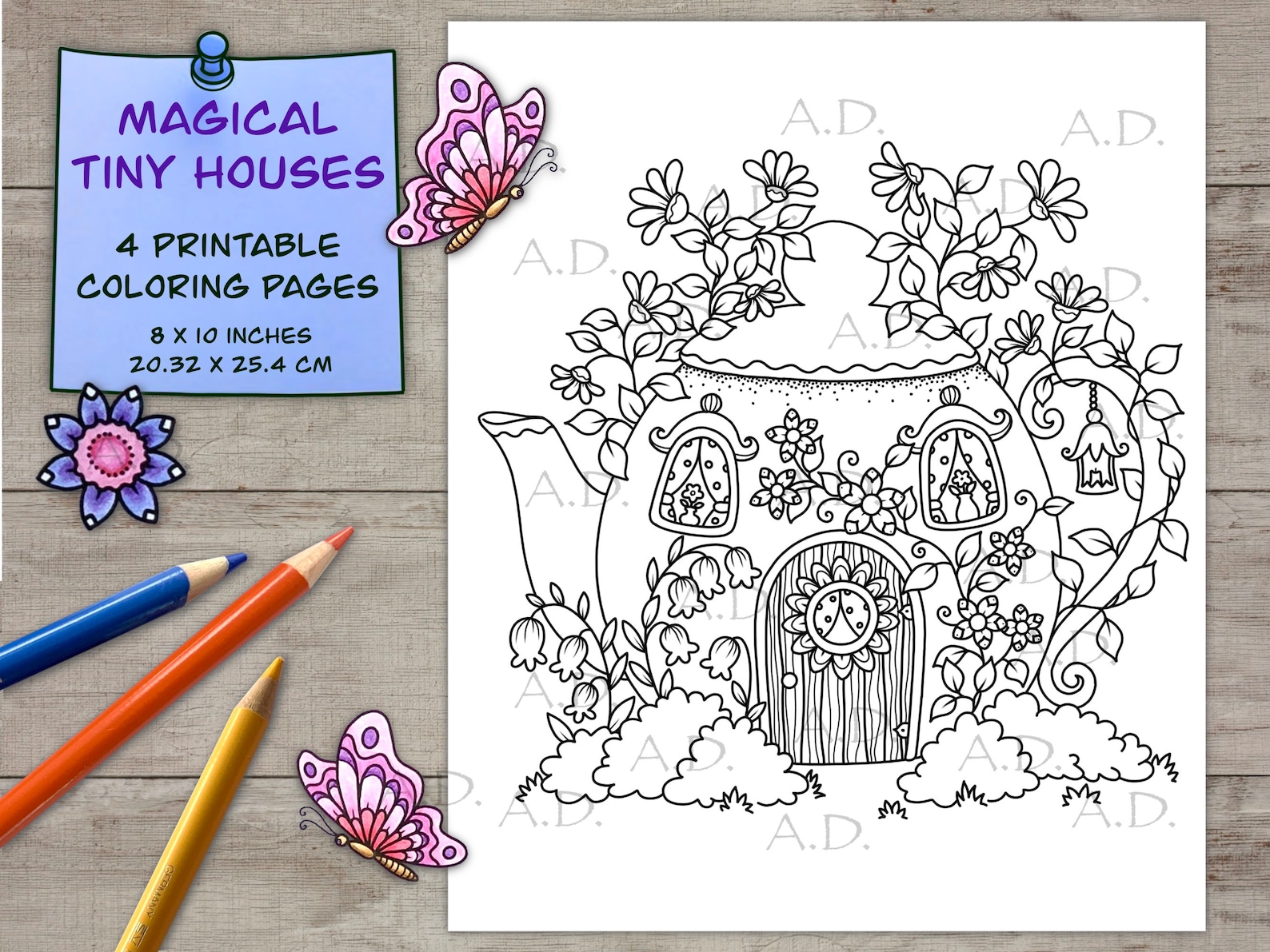 4 Printable Digital Adult Coloring Pages Magical Tiny Houses - Etsy