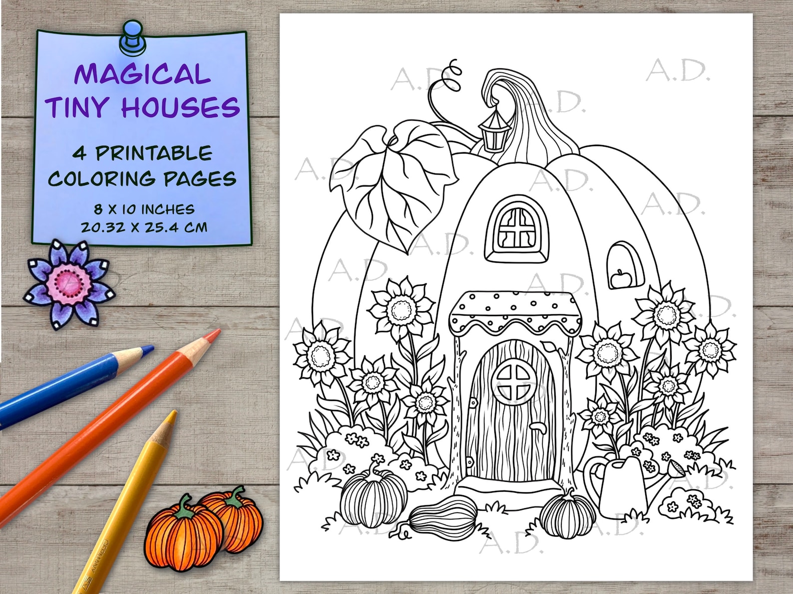 4 Printable Digital Adult Coloring Pages Magical Tiny Houses - Etsy