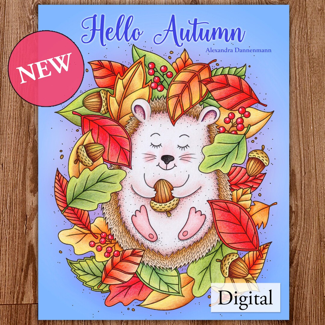 Printable Digital Coloring Book for Grownups, HELLO AUTUMN, Adult ...