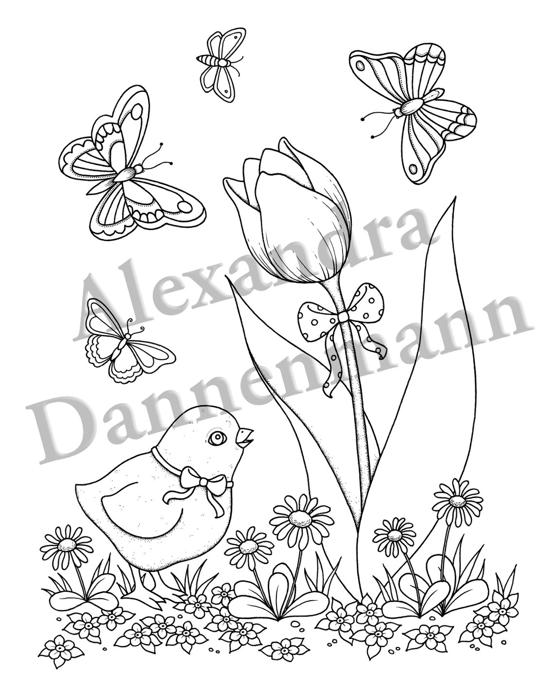 Printable Digital Coloring Page for Grownups HELLO SPRING | Etsy