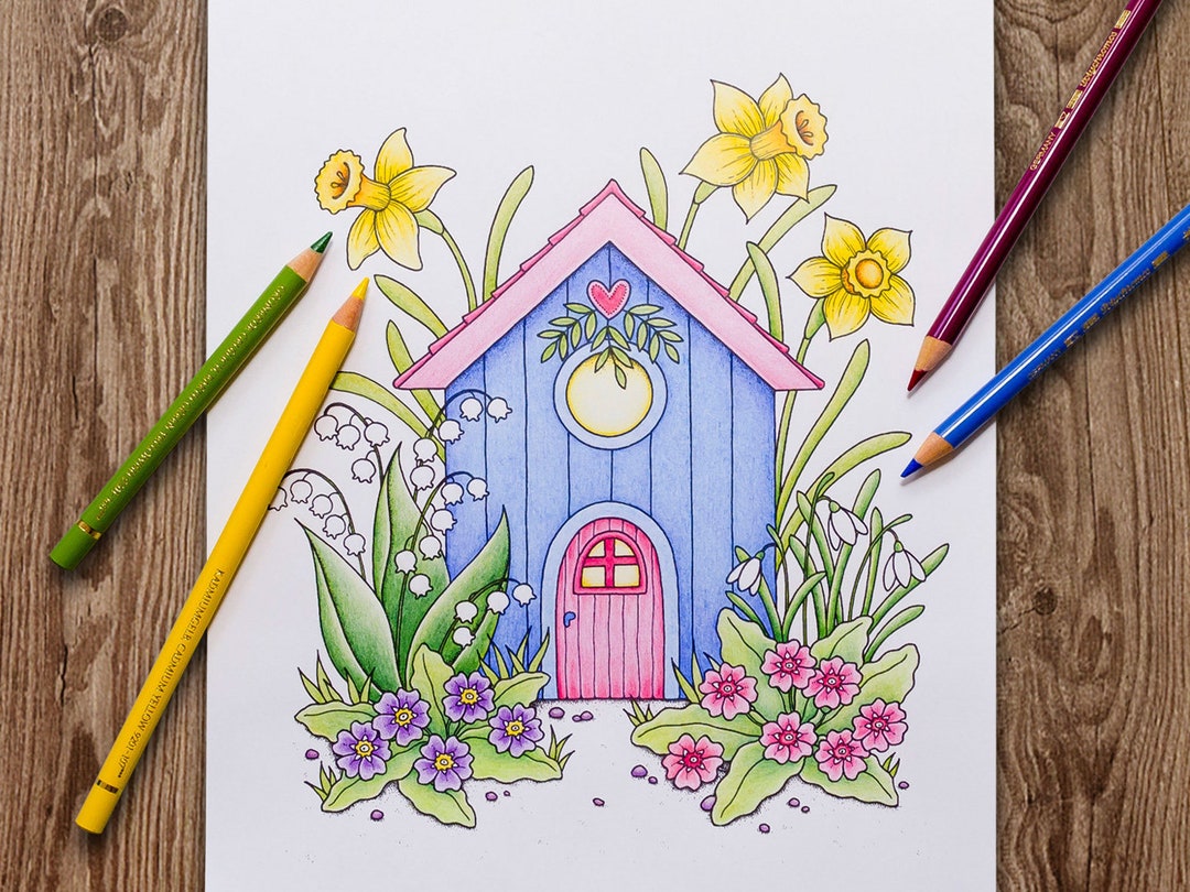 Printable Digital Coloring Page for Grownups HELLO SPRING - Etsy Australia