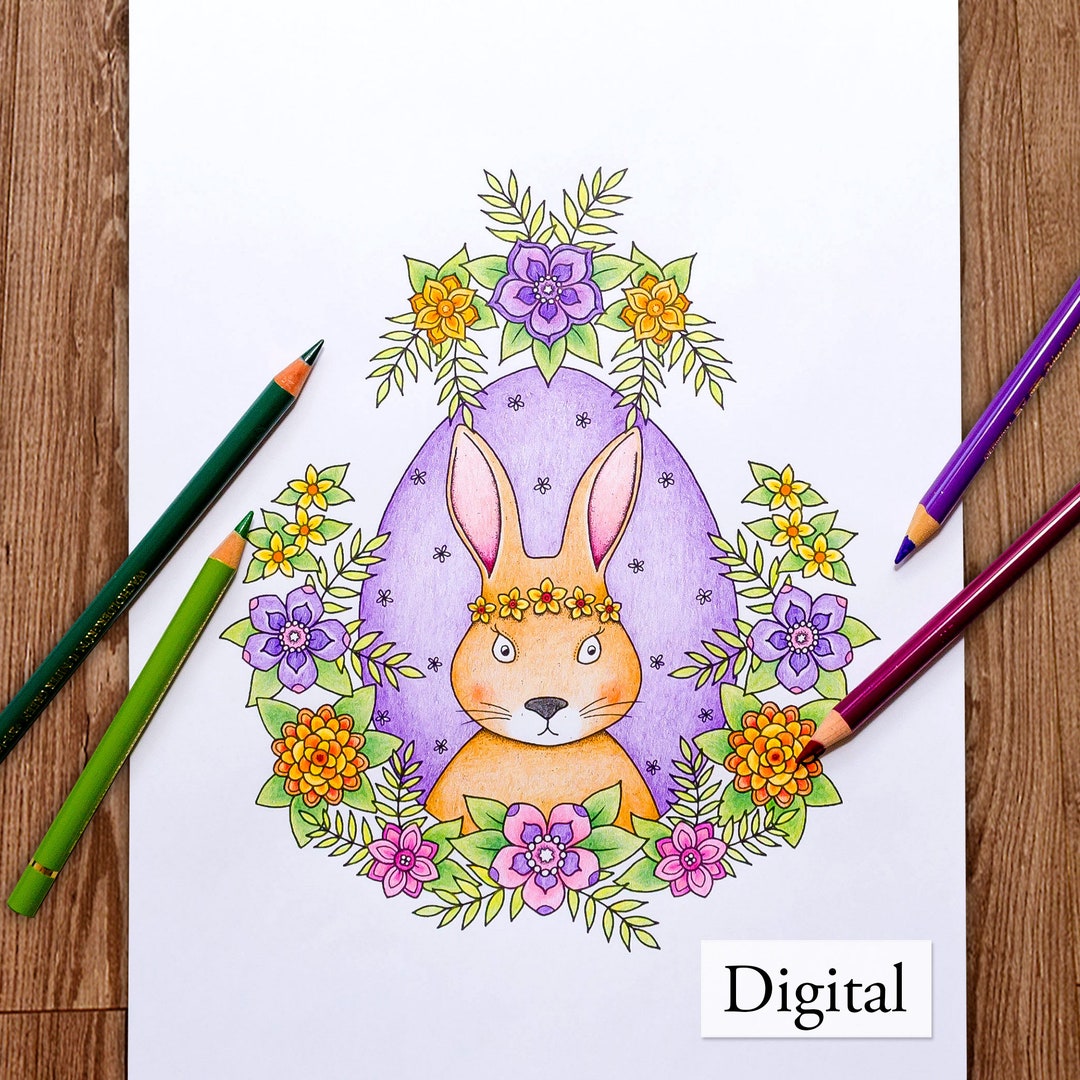 Printable Digital Coloring Page for Grownups, HELLO SPRING, Hand Drawn ...