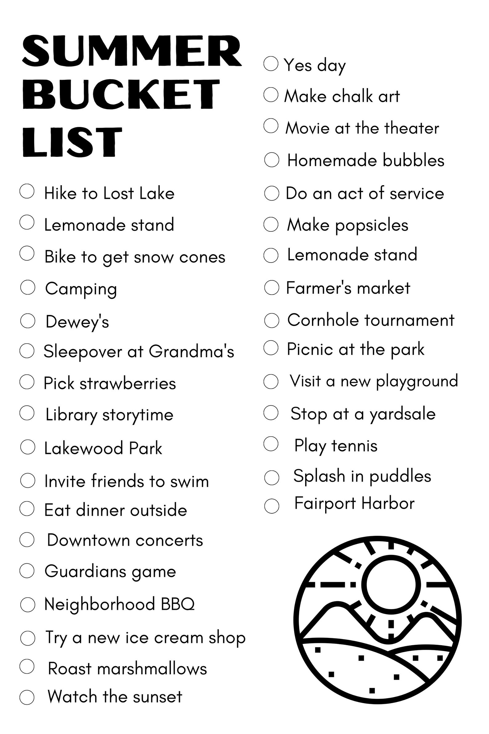 Family Fun Summer Bucket List Poster Editable PDF Download - Etsy