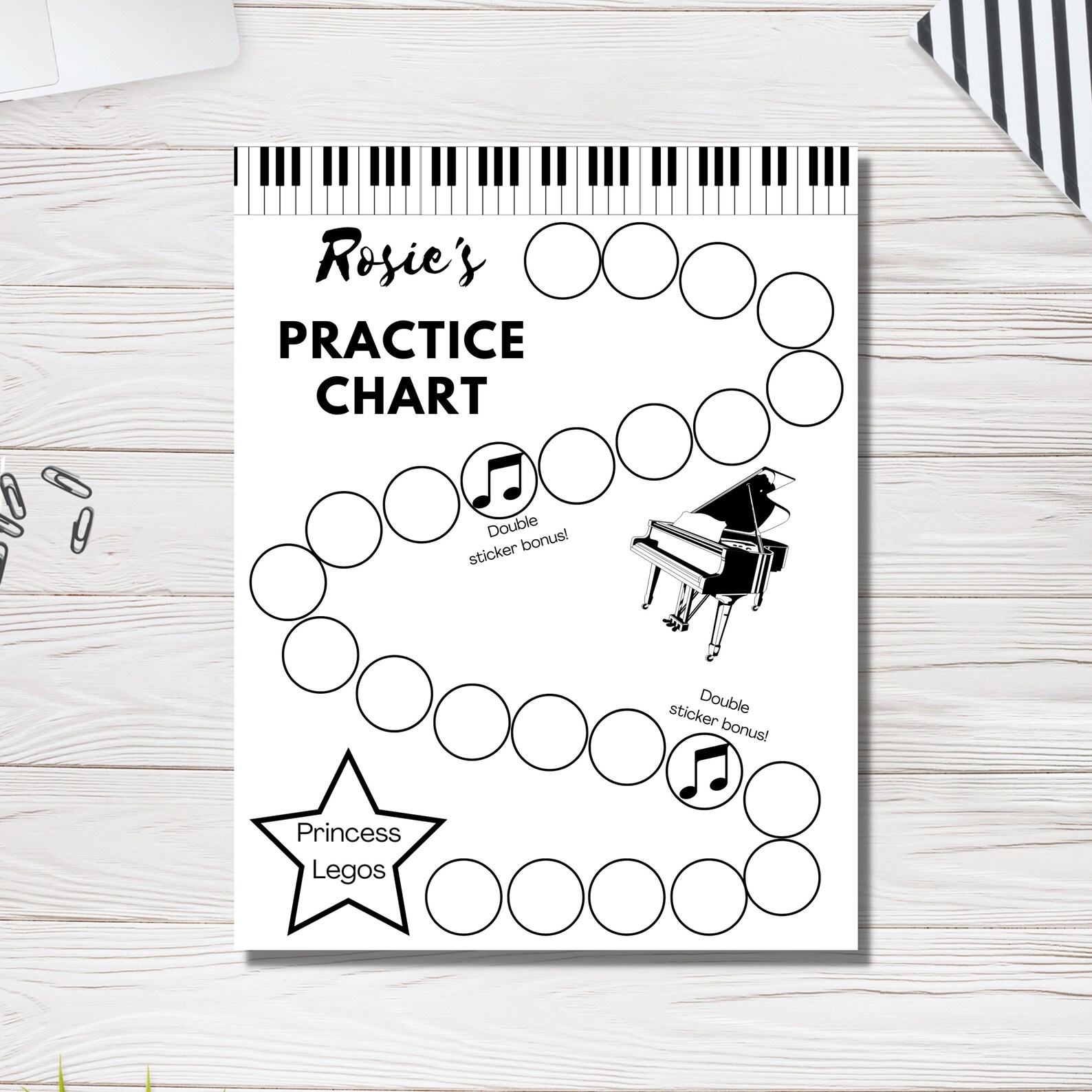 Editable Piano Student Reward Chart Practicing Goal Tracker - Etsy