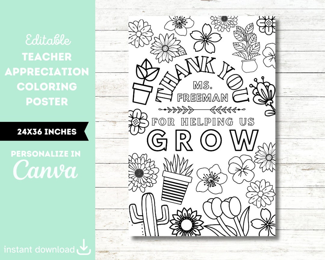 Editable Teacher Appreciation Coloring Poster Last Day of School Class ...