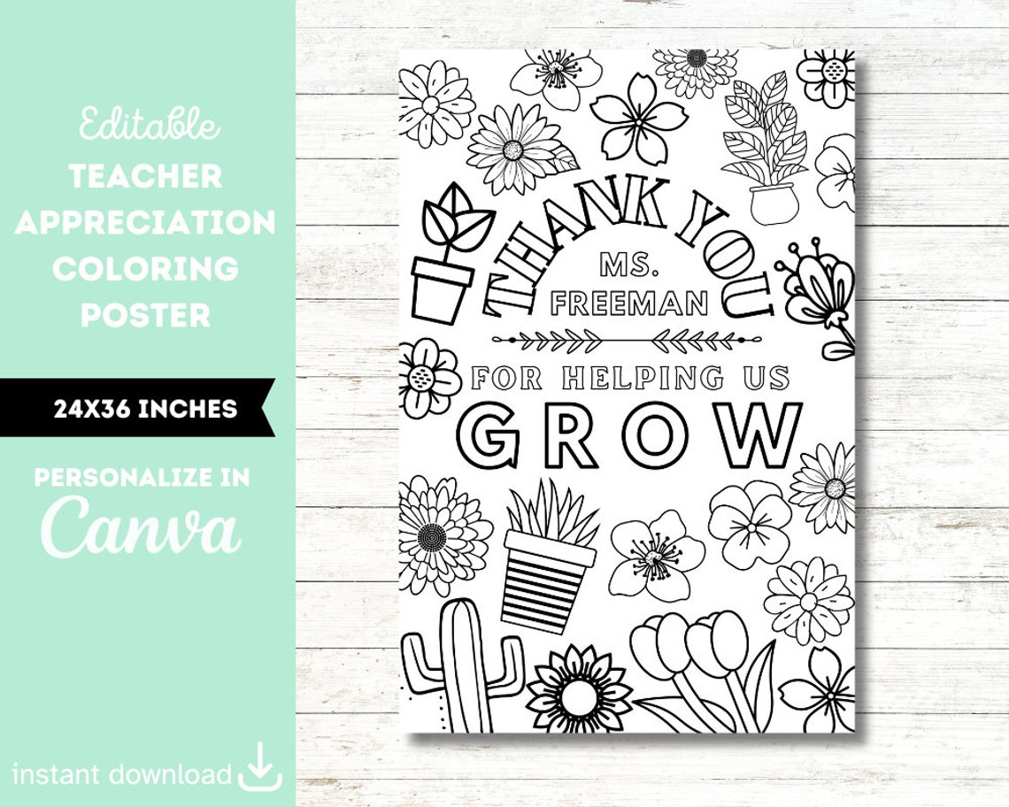 Editable Teacher Appreciation Coloring Poster Last Day of School Class ...