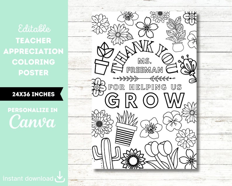 Editable Teacher Appreciation Coloring Poster Last Day of School Class ...