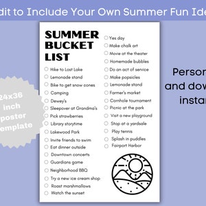 Family Fun Summer Bucket List Poster Editable PDF Download - Etsy