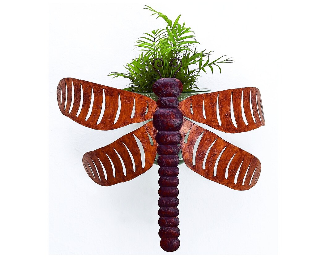 Whimsical Large Dragonfly Wall Planter or Candle Holder Includes Thick ...