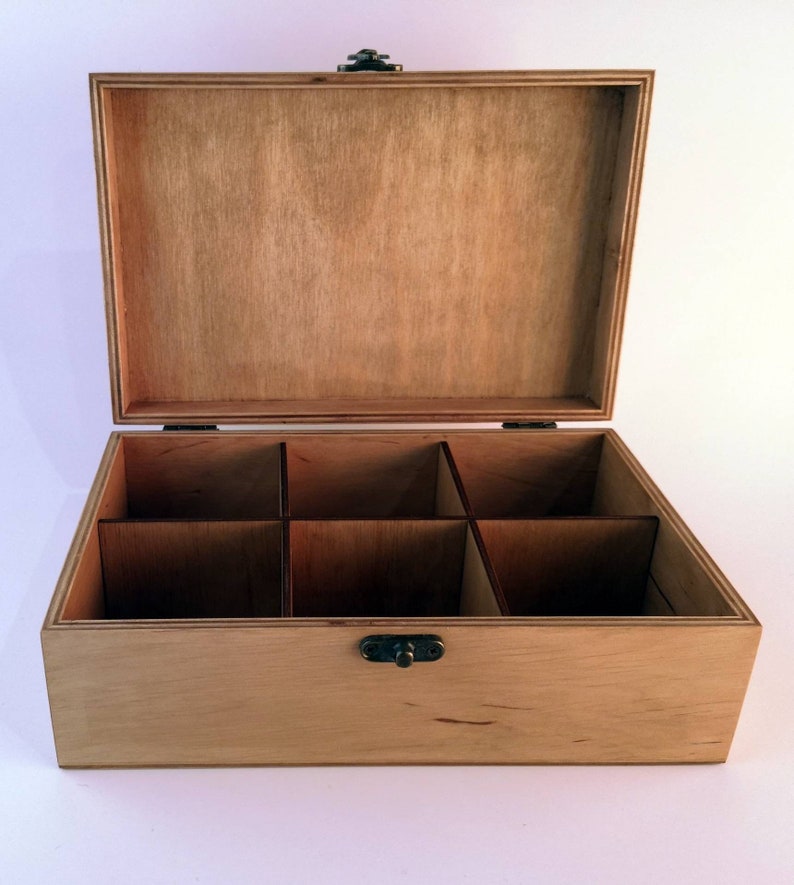 Wooden Tea Box With Hinges and Lock With Six Compartments. the Lid is ...