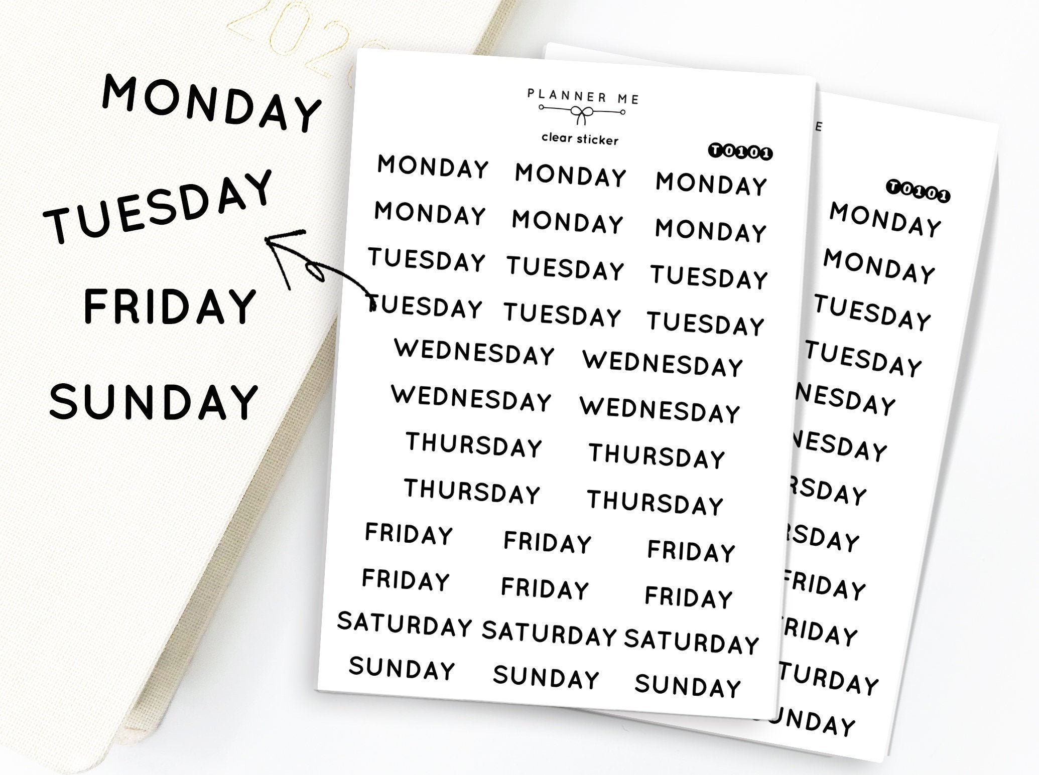 Paper Paper Party Supplies Labels Clear Sticker Paper WEEKDAYS SCRIPT