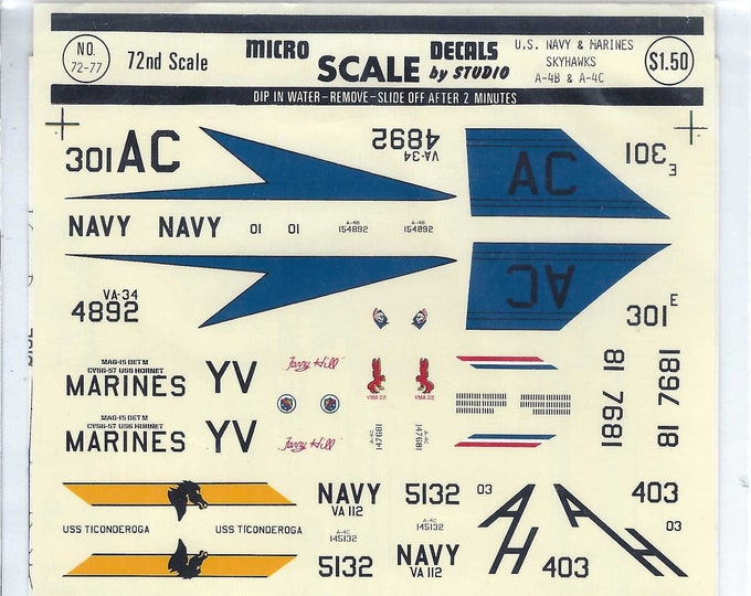 Microscale 72-77 1/72 Scale Douglas A-4 Skyhawk Model Airplane Decals ...