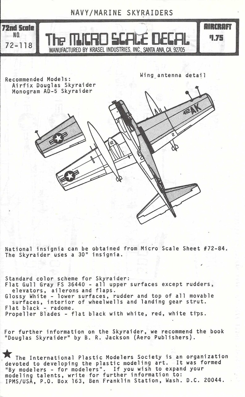 Microscale 72-118 1/72 Scale Douglas A-1 Skyraider Model Airplane ...
