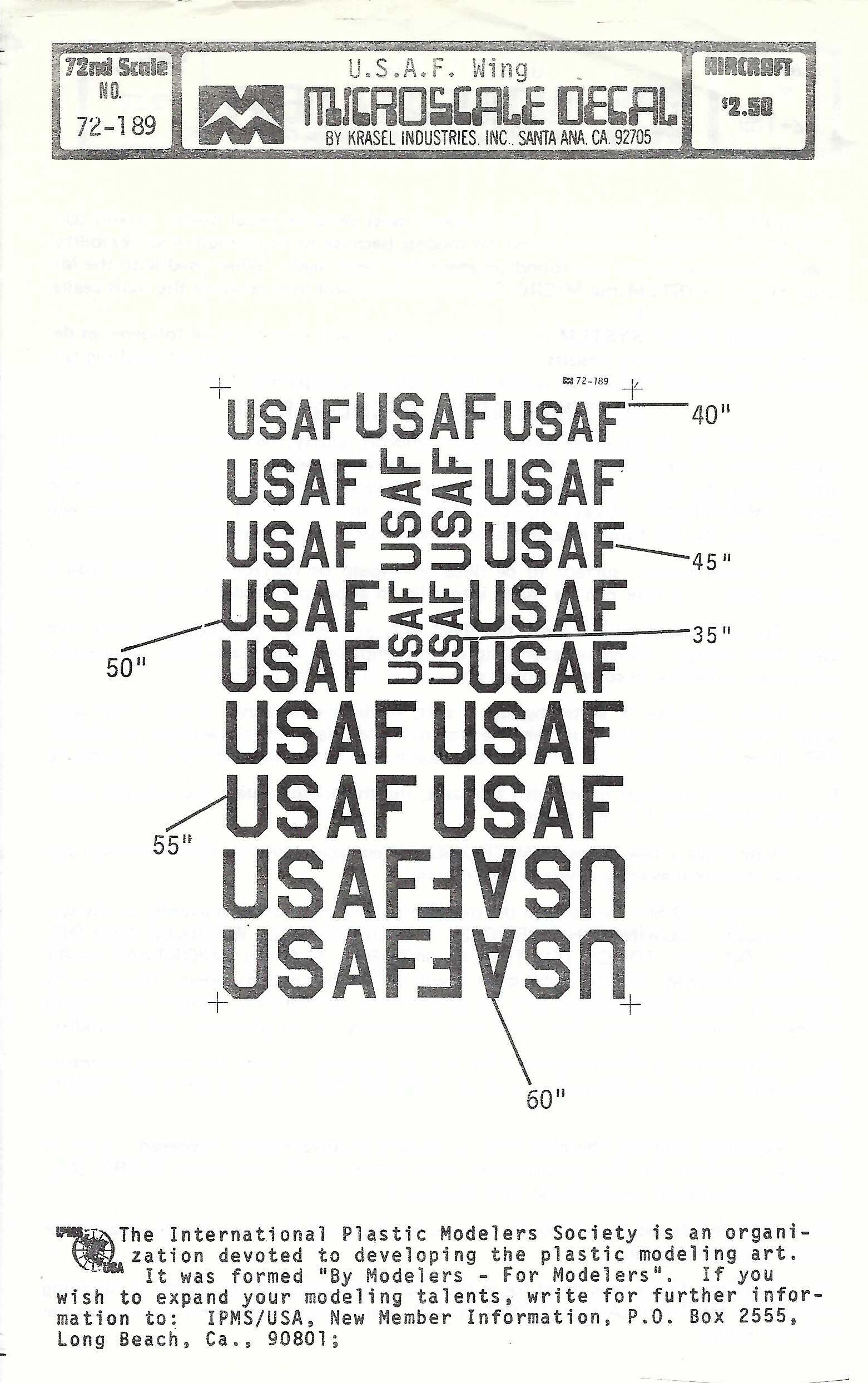 Microscale 72-189 1/72 Scale US Air Force Wing Insignia Model Airplane ...