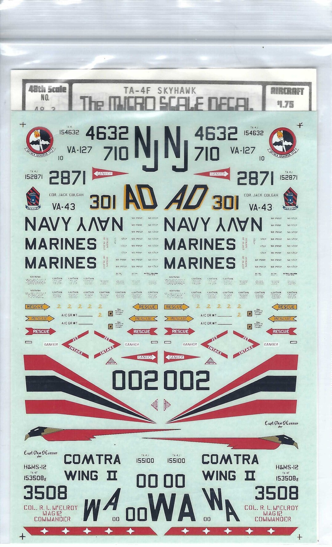 Microscale 48-3 1/48 Scale Douglas TA-4J Skyhawk Model Airplane Decals ...