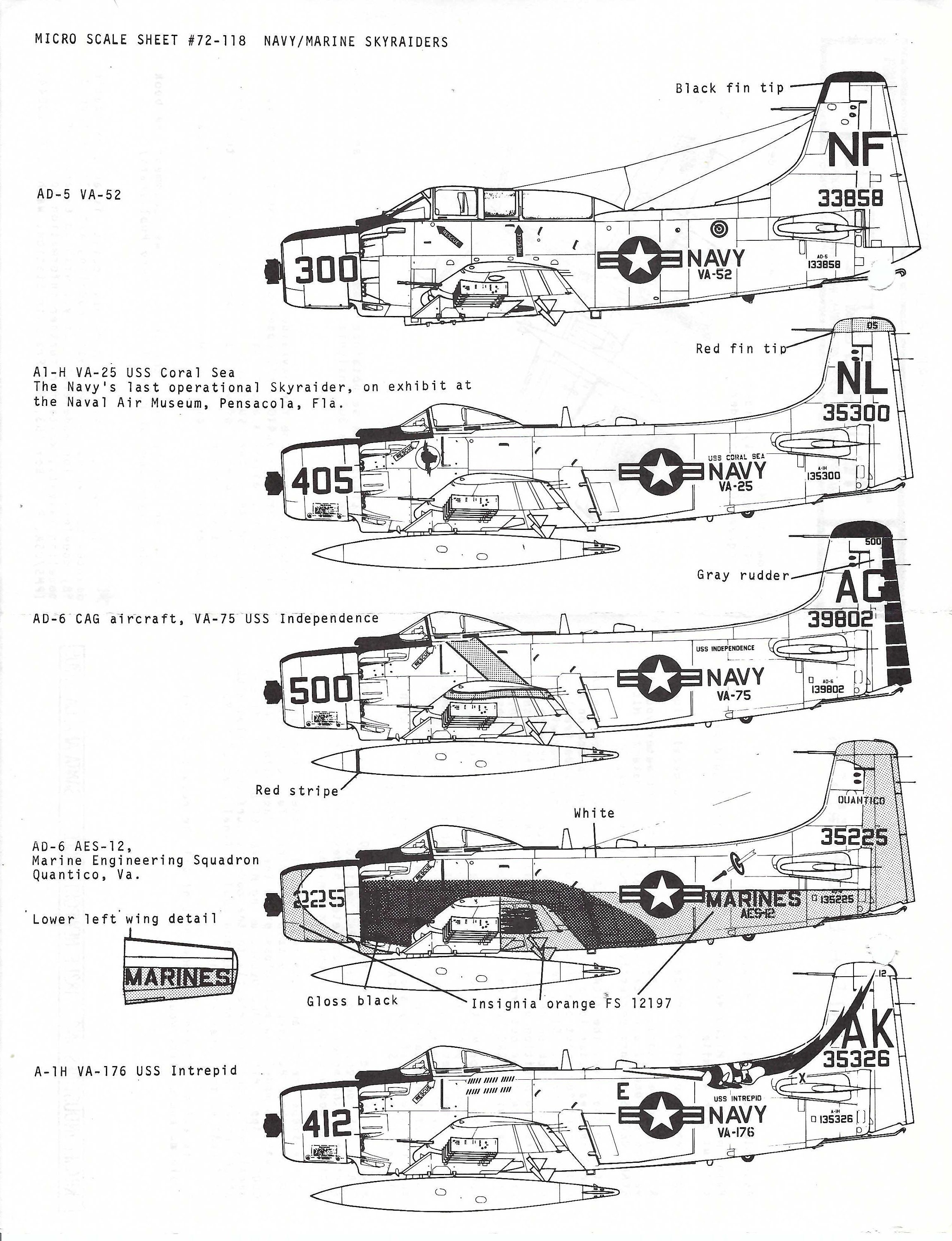 Microscale 72-118 1/72 Scale Douglas A-1 Skyraider Model Airplane ...