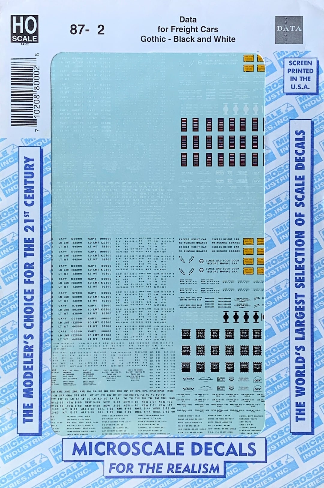 Microscale 87-2 HO Scale Gothic Style Rolling Stock Data Placards and ...