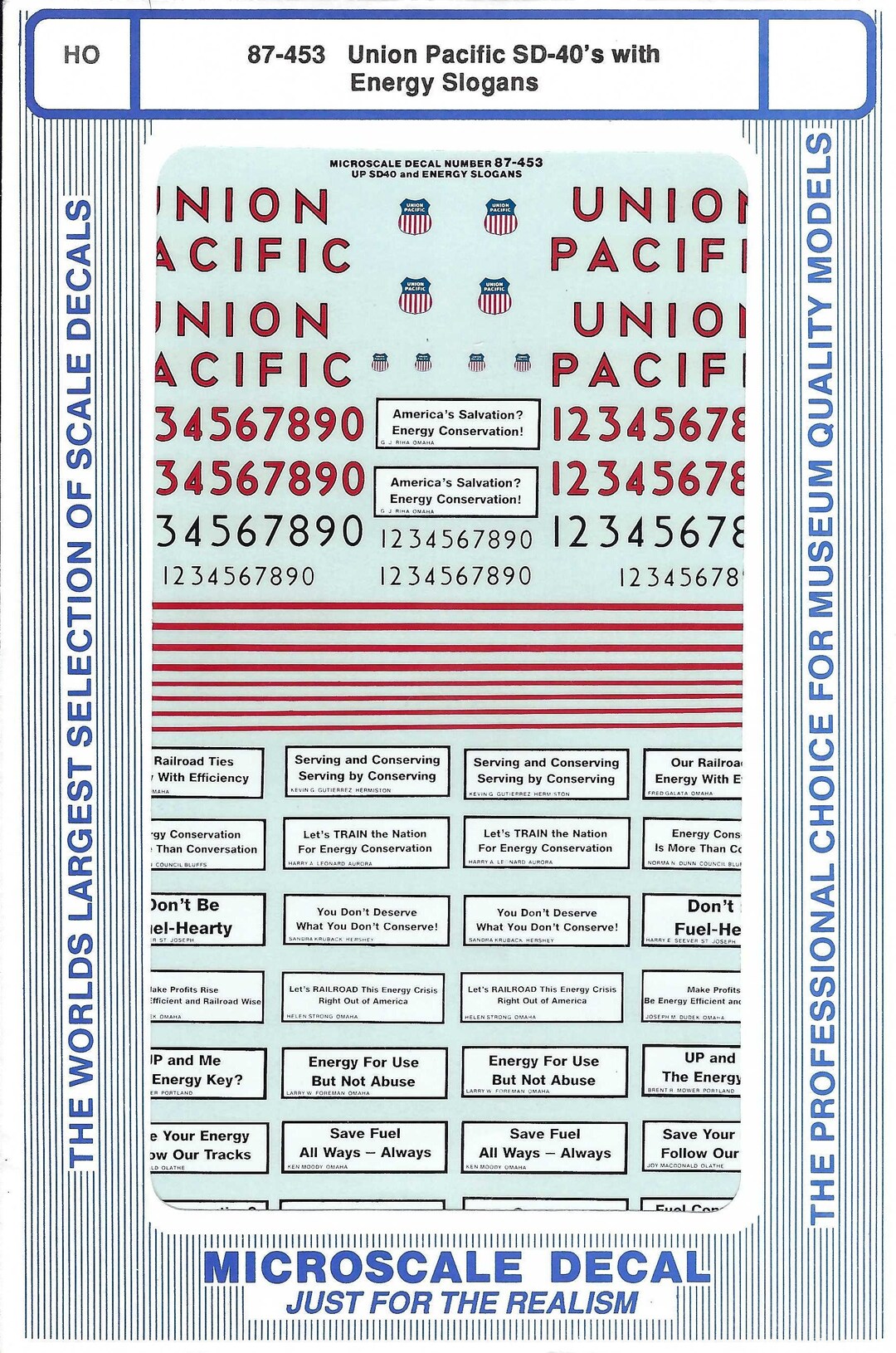 Microscale 87-453 HO Scale Union Pacific Sd40's With Energy Slogans Model Train Decals - Etsy