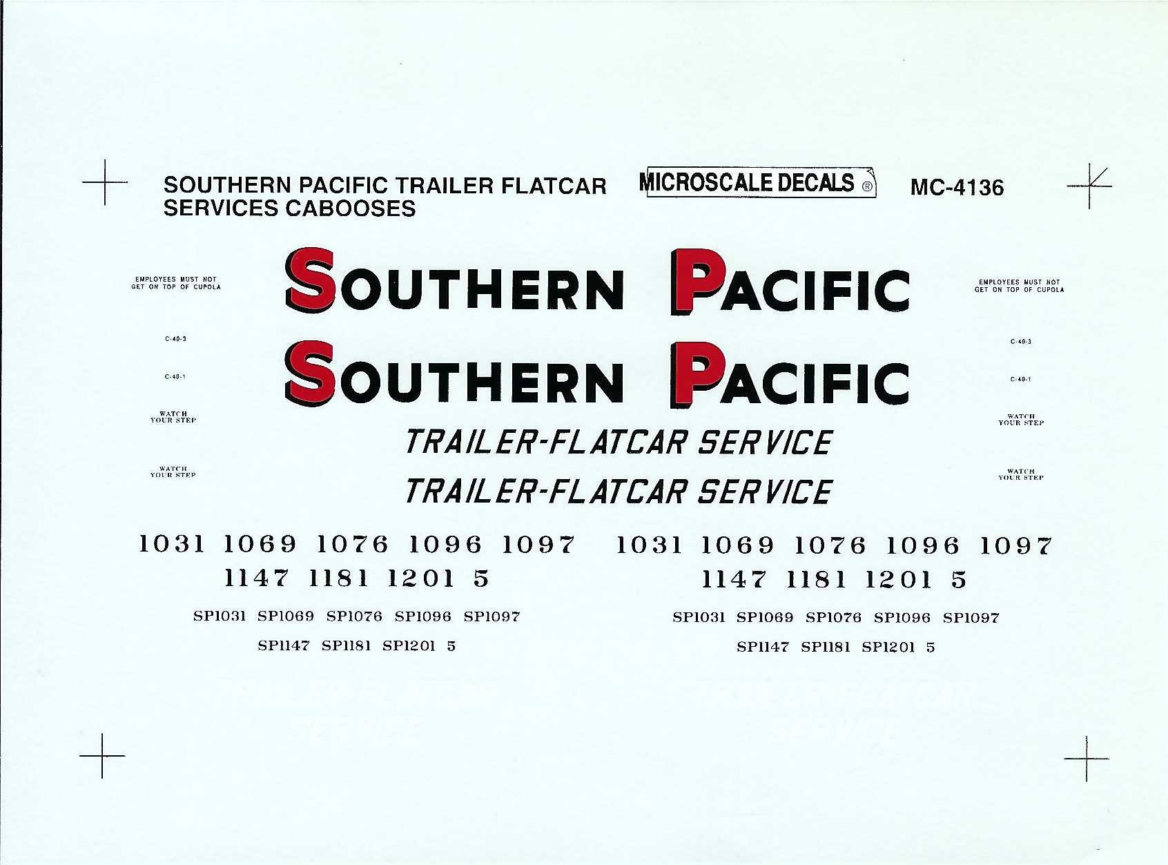 Microscale MC-4136 HO Scale Southern Pacific Trailer Flatcar Service ...